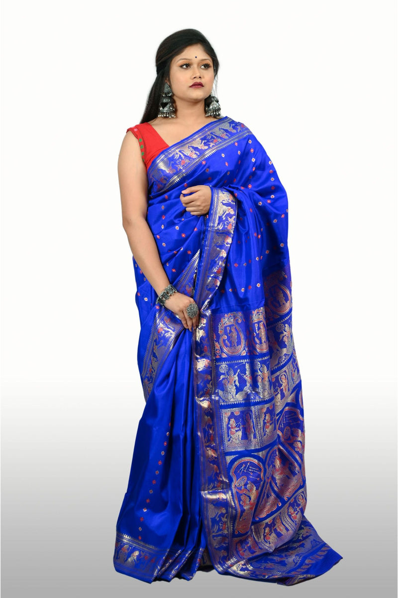 Gold Zari Meena (Tunte Colour/Firoza Colour) Baluchari Saree – living-loom